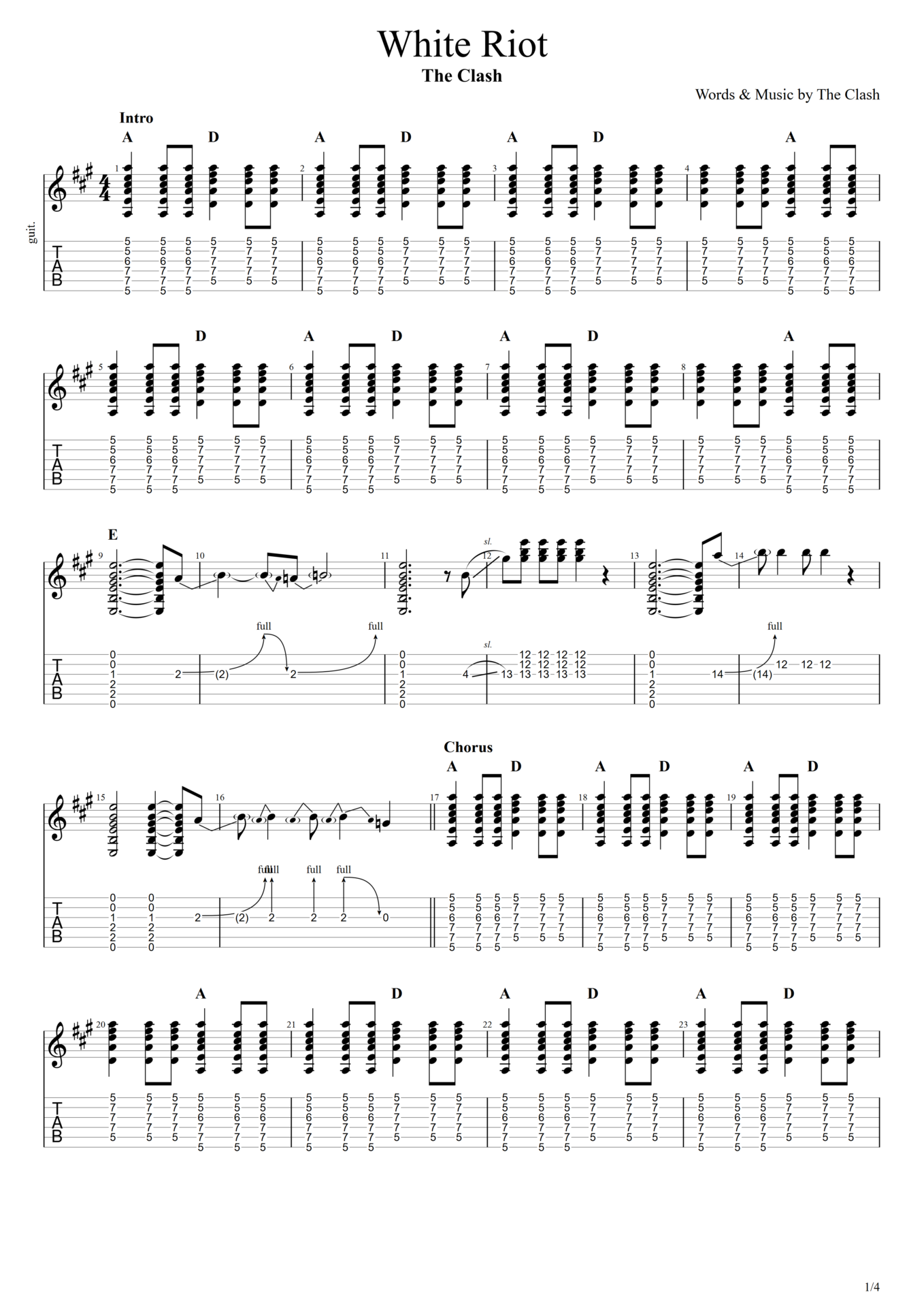 クラッシュ『White Riot(白い暴動)』ギターコード&Tab譜 | ギタージャム